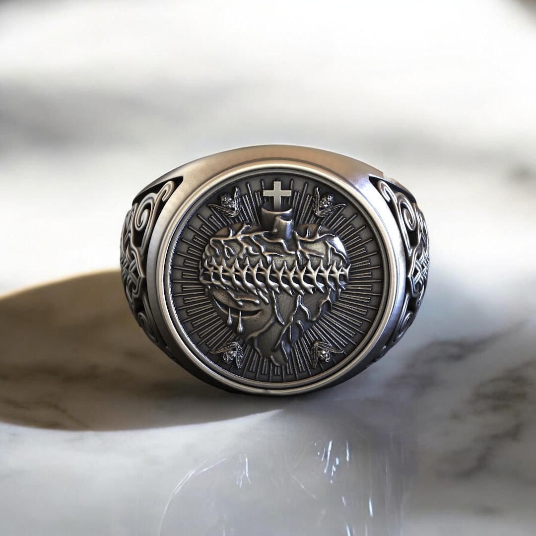Handcrafted Sacred Heart Sterling Silver Ring, Religious Jewelry - Etsy
