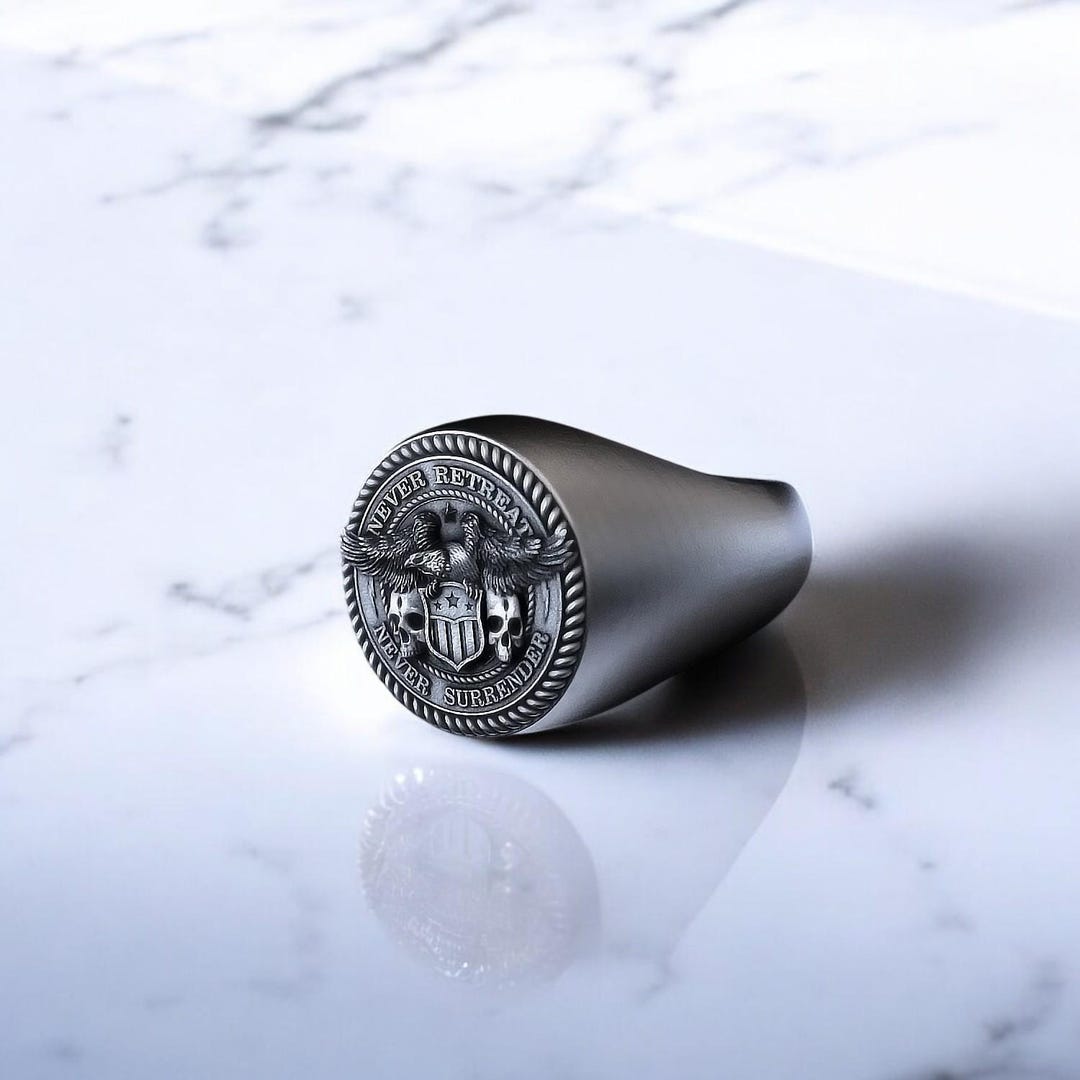 Sterling Silver Military Signet Ring, Eagle Skull Design - Etsy