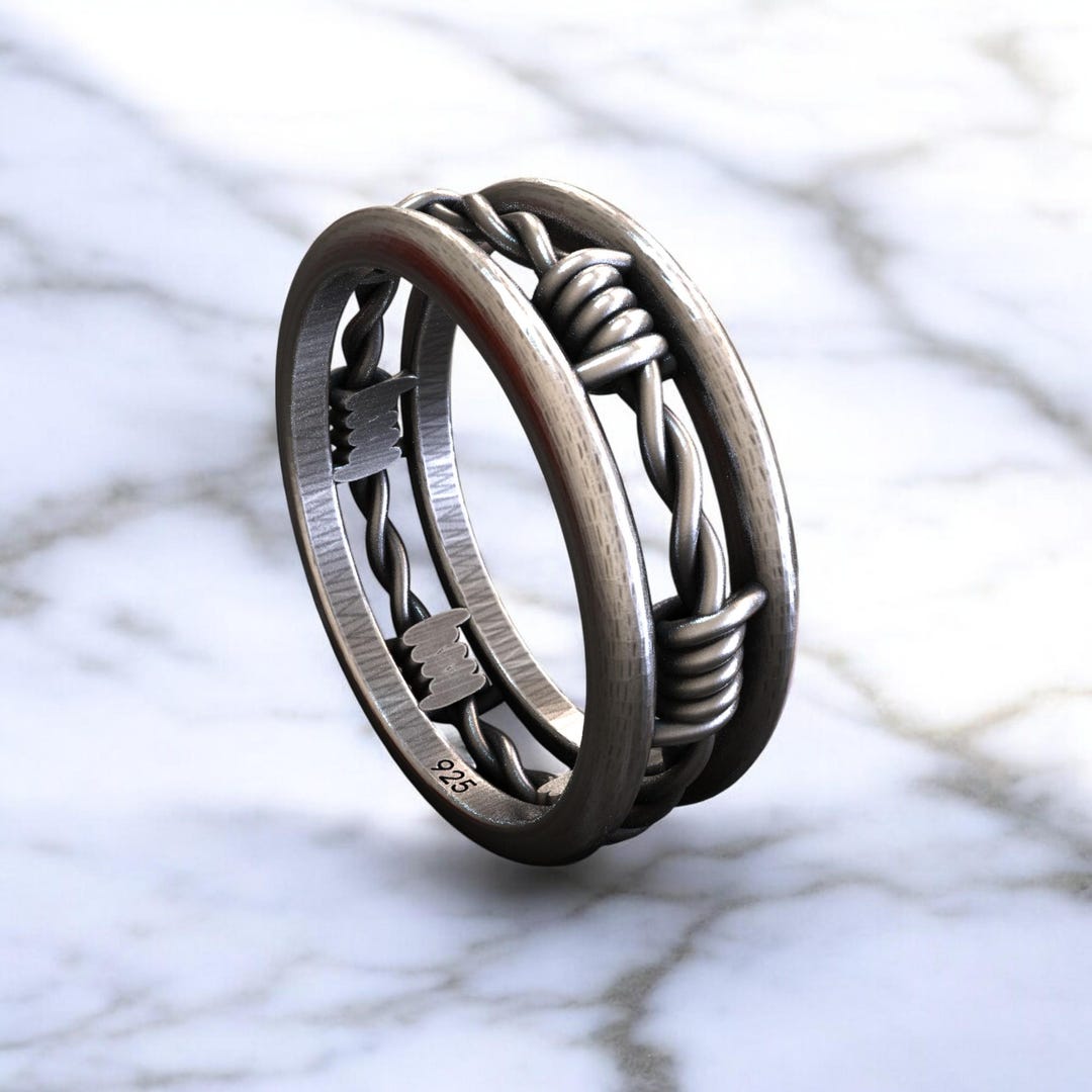 Bold Barbed Wire Ring, 925 Sterling Silver Edgy Statement Band, Barbed Wire Handcrafted Edgy ...