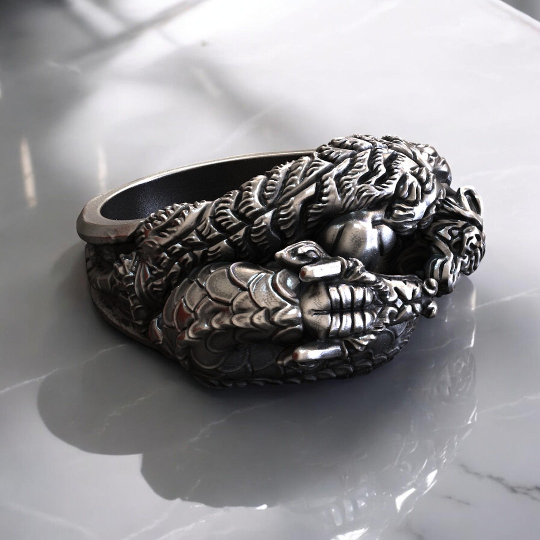 925 Sterling Silver Sleeping Dragon Ring, Tiger Ring, Mythical Creature ...