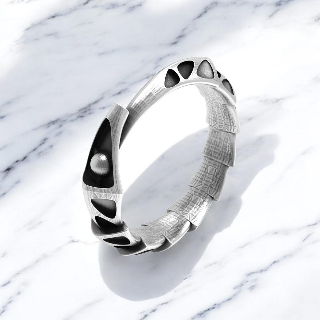 Carapace Silver Ring, Elegant 925 Silver Band With Unique Segmented ...