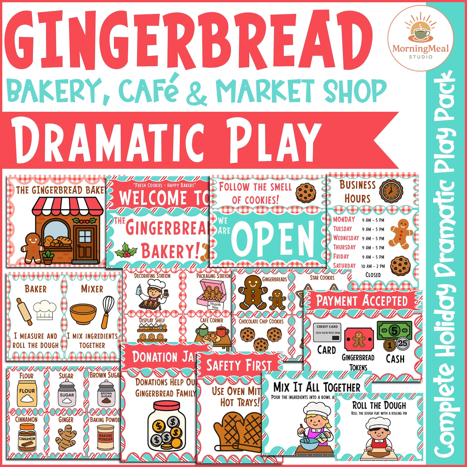 Gingerbread Bakery, Café & Market Shop Dramatic Play, Christmas Pretend ...