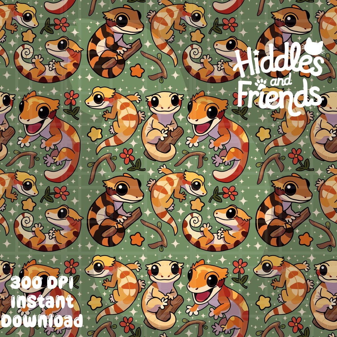 Crested Geckos Seamless Pattern - Reptile Lover Digital Design 300 DPI ...