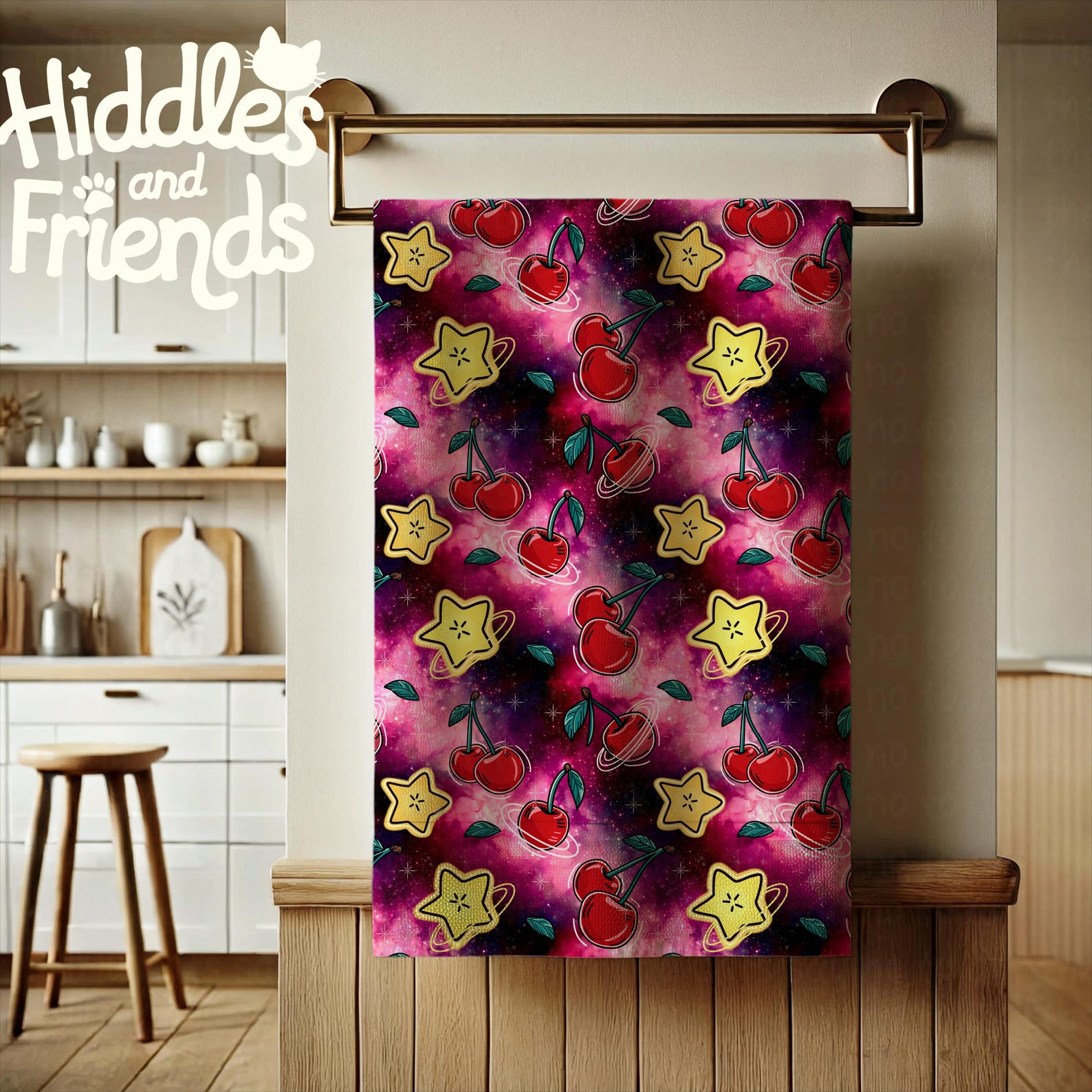 Galaxy Cherries & Starfruit Seamless Pattern | Cosmic Fruit Digital ...