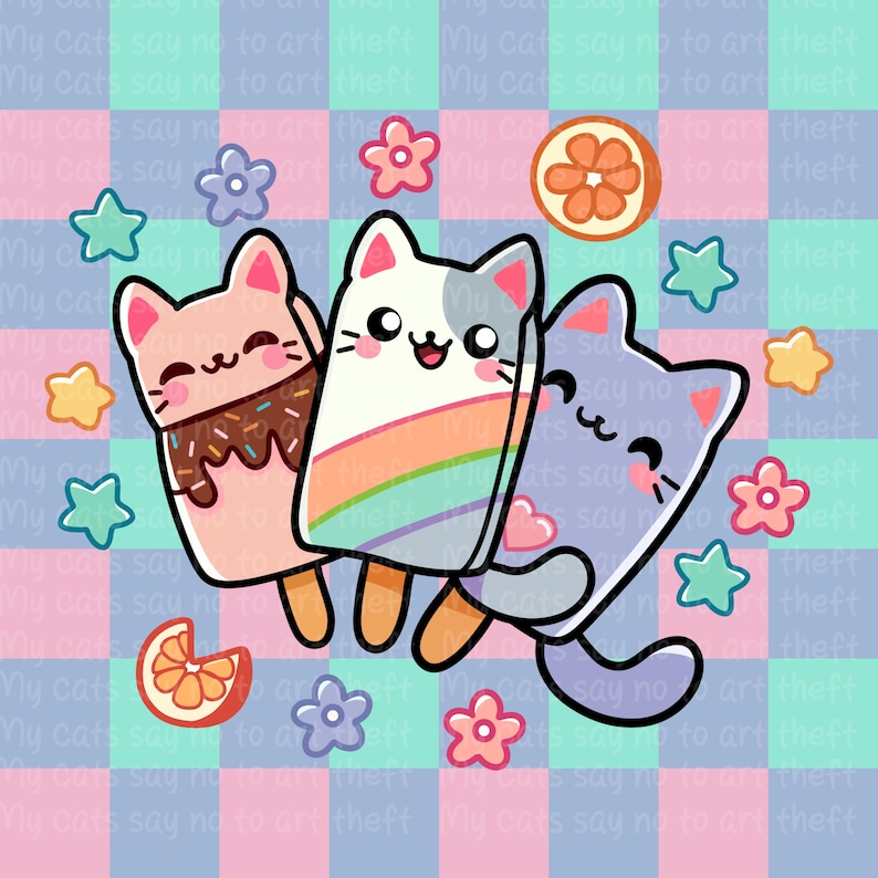 Kawaii Popsicle Cats Digital Sticker Instant Download PNG for Planners ...