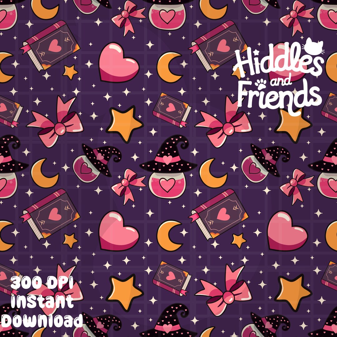 Purple Witchy Valentine Seamless Pattern - Magic Love Digital Download ...