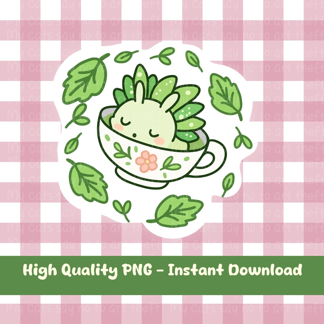 Leaf Slug in Teacup Digital Sticker – Cute Kawaii Green Slug With ...