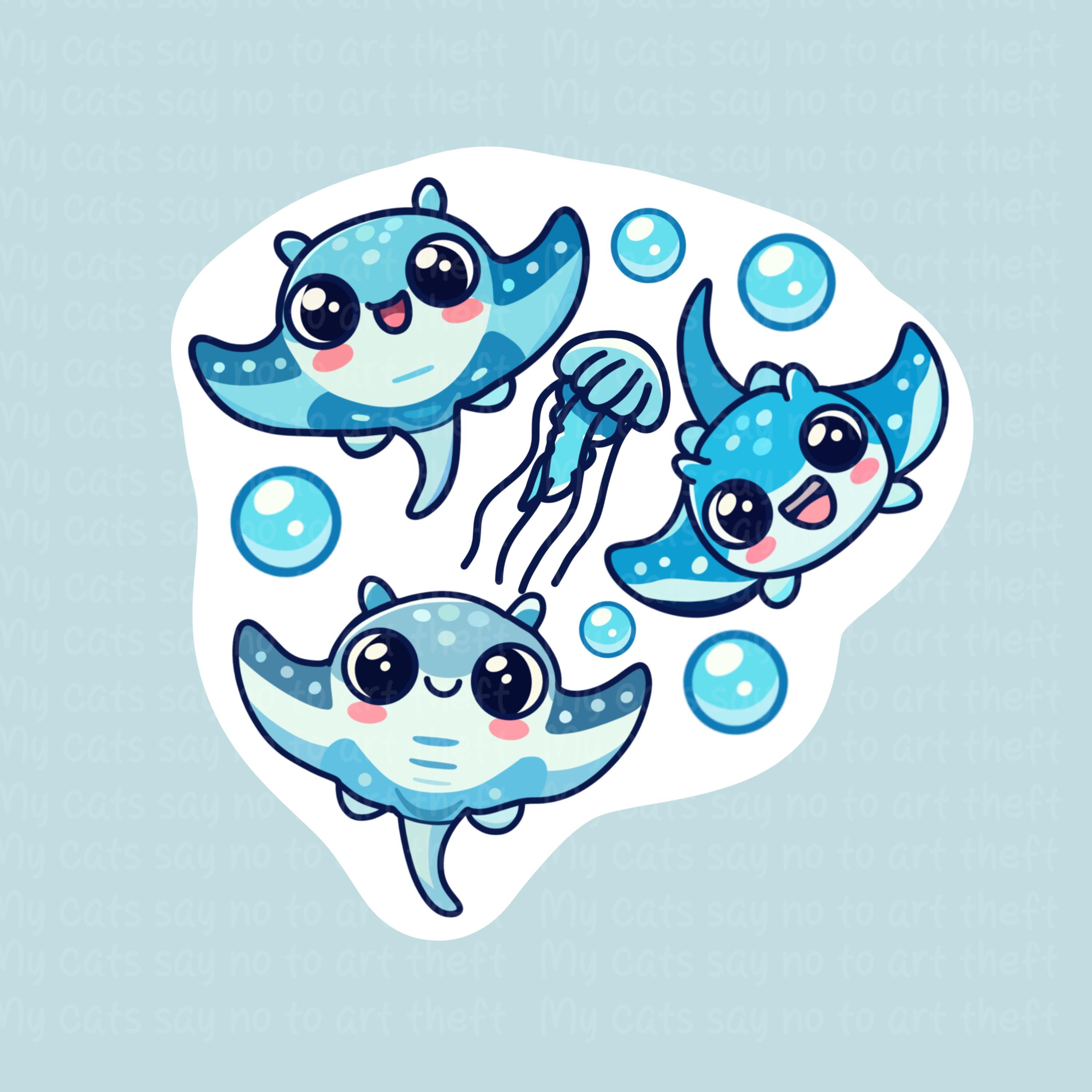 Cute Manta Ray Digital Sticker PNG – Kawaii Ocean Creatures Clipart for ...