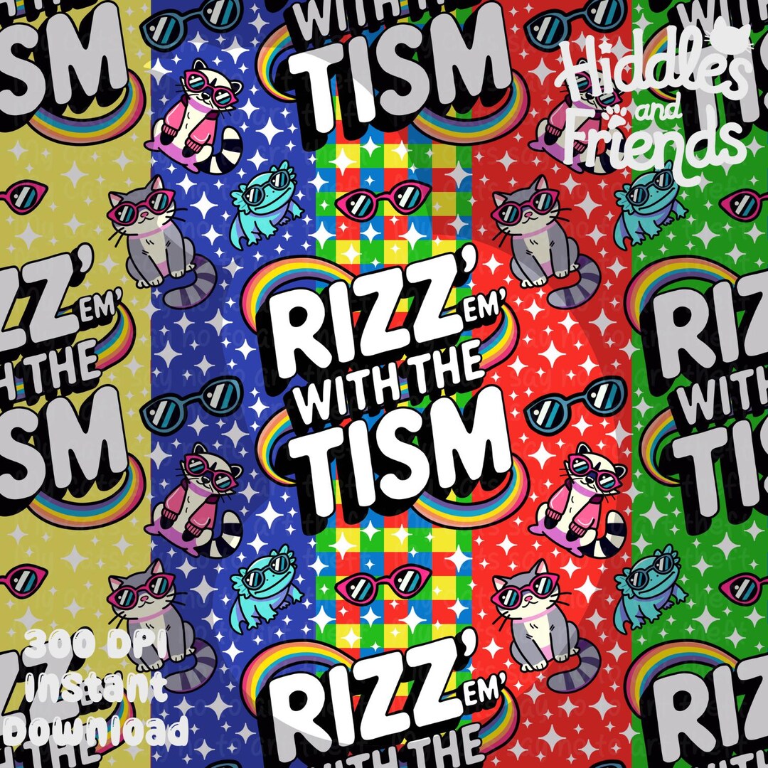 Rizz 'em With the Tism Seamless Pattern 5 Color Pack - Neurodivergent ...