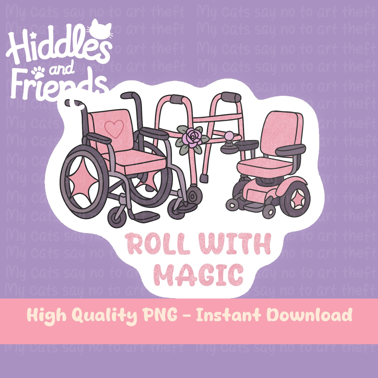 Roll With Magic – Coquette Pink Glitter Mobility Aid Sticker Featuring ...