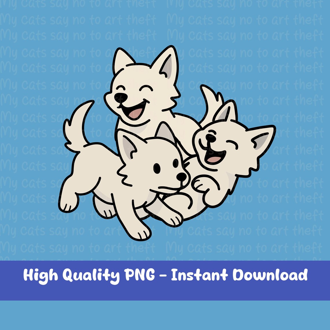 Playful Dire Wolf Pups – Cute White Wolf Digital Sticker Trio – High ...