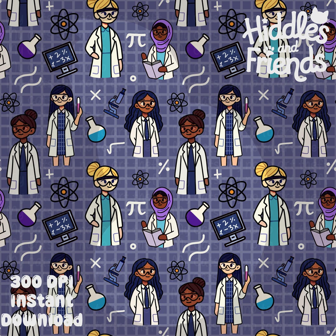 Women in STEM Digital Pattern - Science Lab Seamless File - Female ...