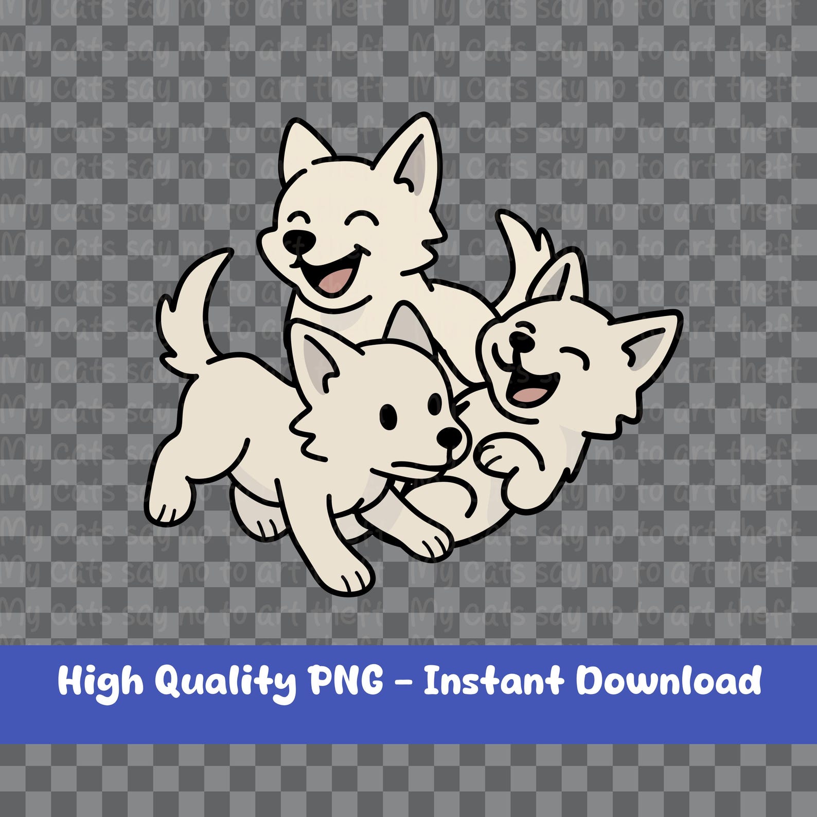 Playful Dire Wolf Pups – Cute White Wolf Digital Sticker Trio – High ...
