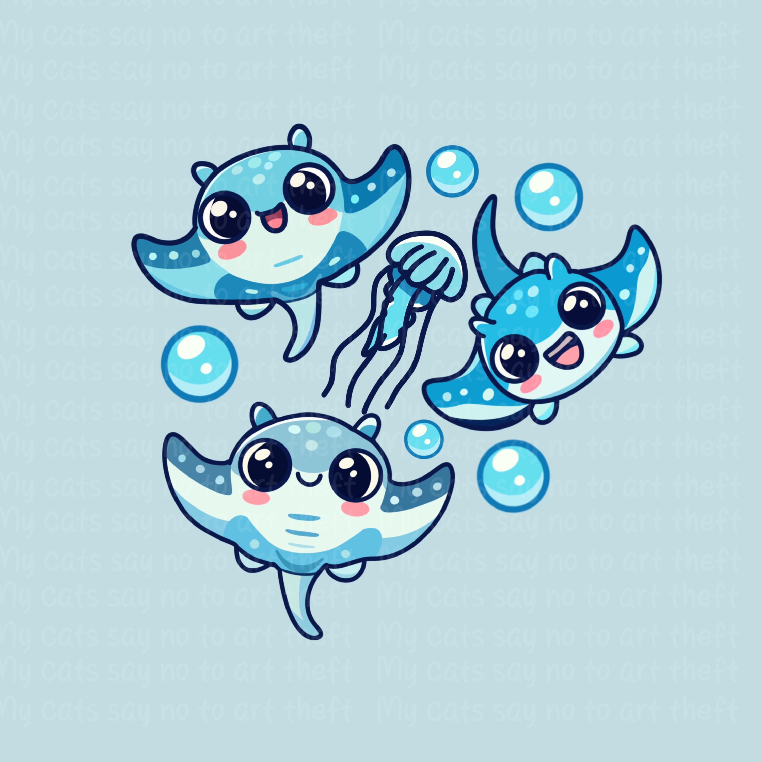 Cute Manta Ray Digital Sticker PNG – Kawaii Ocean Creatures Clipart for ...