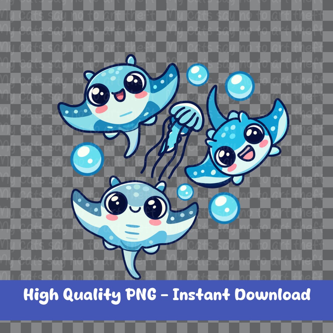 Cute Manta Ray Digital Sticker PNG – Kawaii Ocean Creatures Clipart for ...