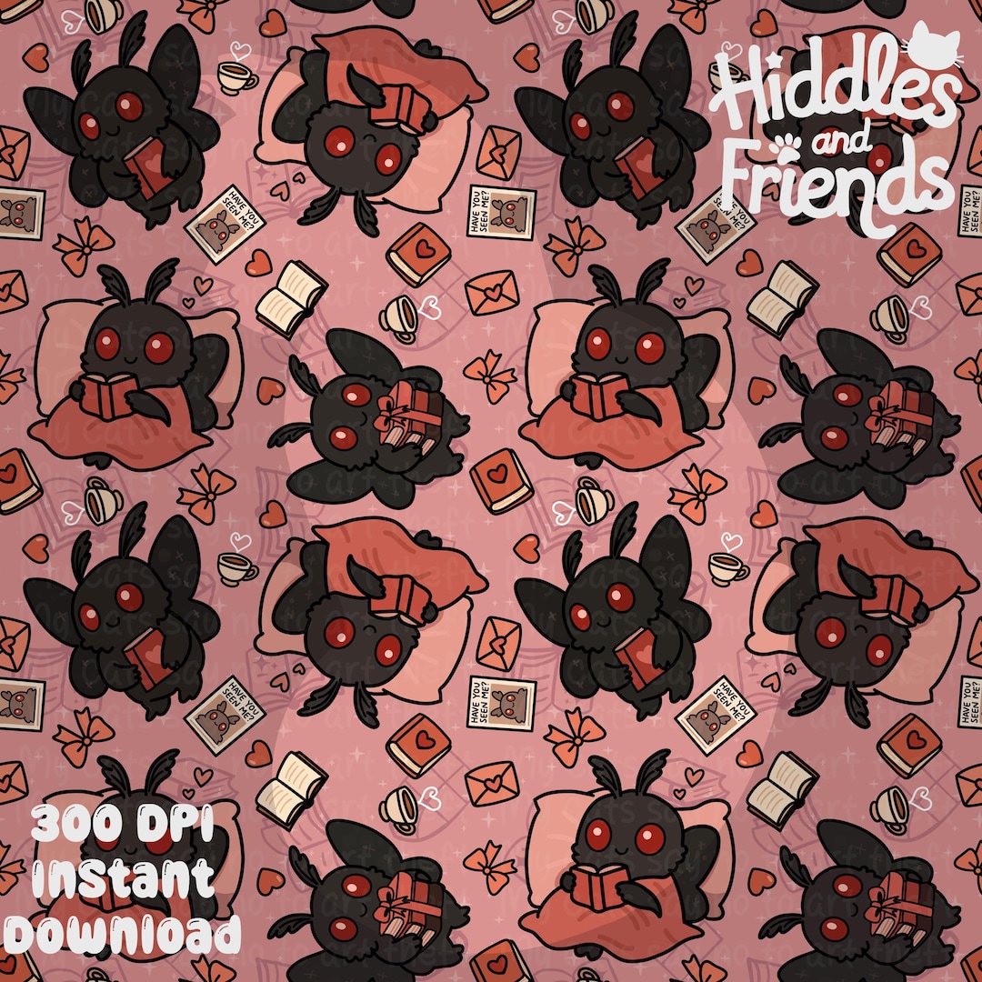 Bookish Coquette Mothman Seamless Pattern – Cute Cryptid Digital File ...