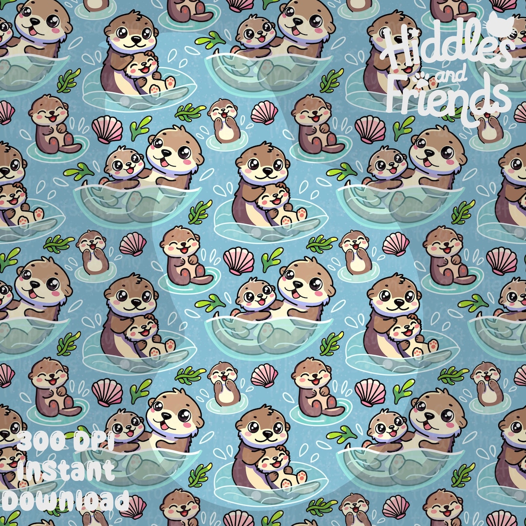 Custom Sea Otter Seamless File - Mom and Baby Otter Pattern - 300 DPI ...