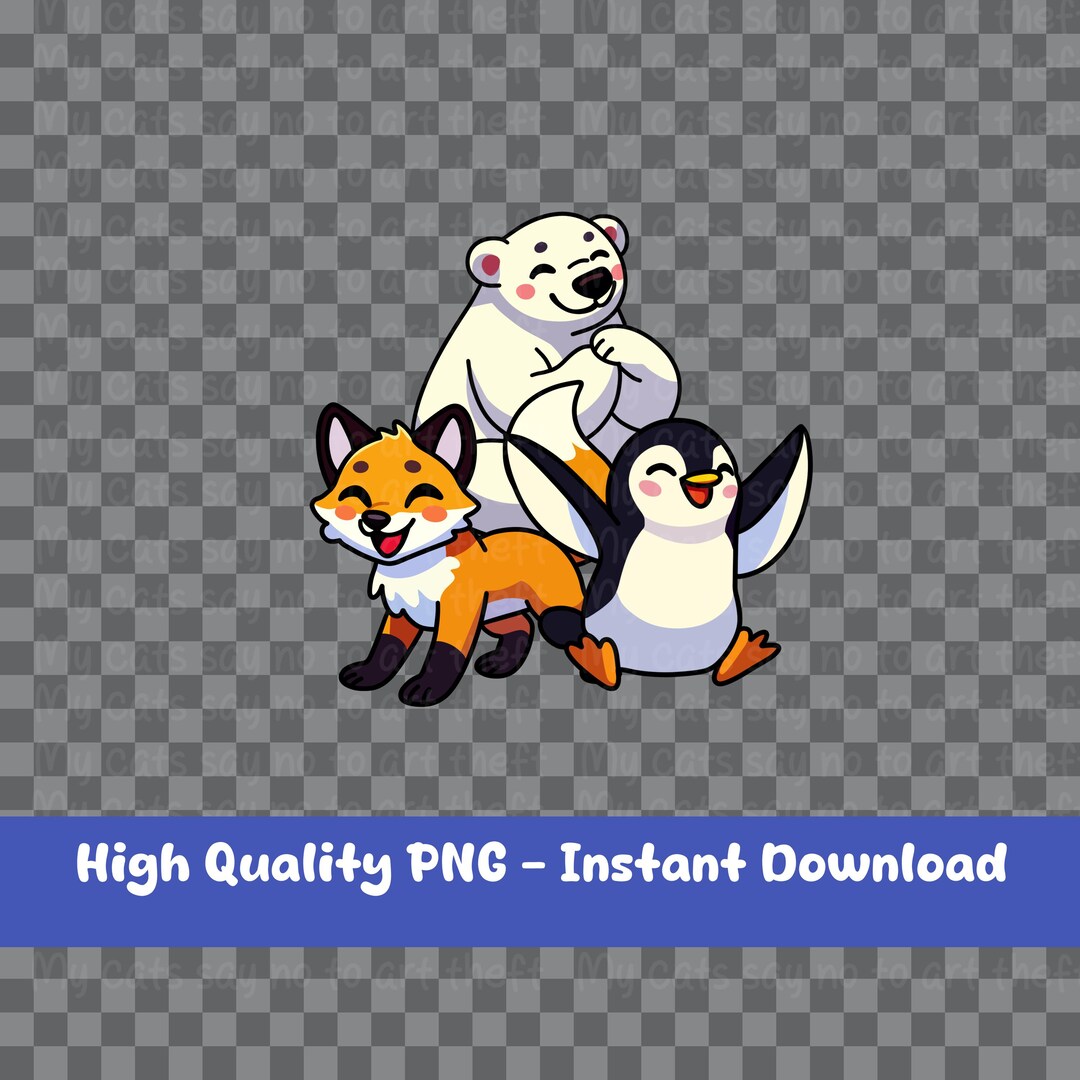 Cute Arctic Animal Digital Sticker PNG – Kawaii Polar Bear, Fox, and ...