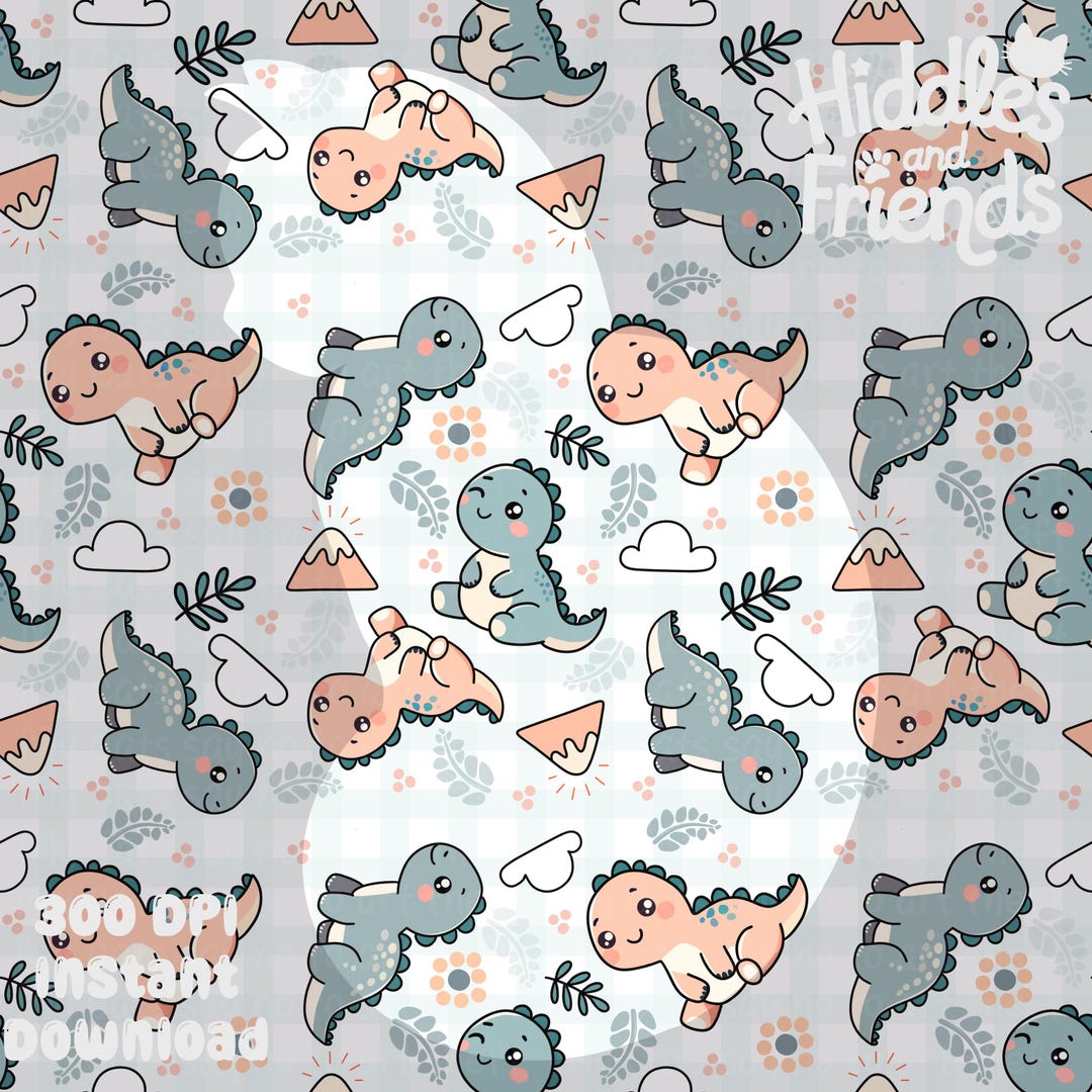Cute Dinosaurs Seamless Pattern for Kids Seamless Pattern 300 DPI PNG ...