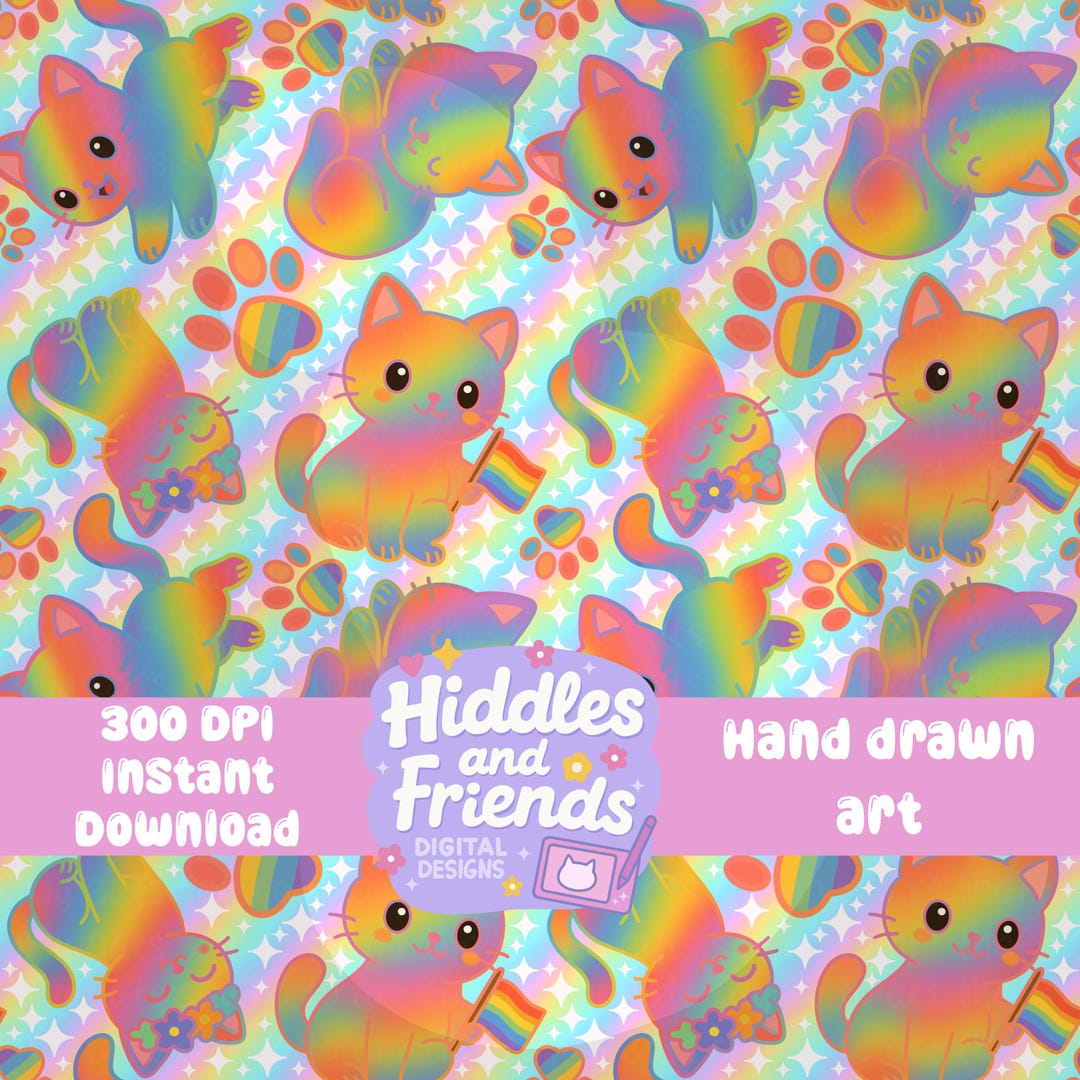 Rainbow Pride Cats Seamless Pattern – Colorful Kawaii Cat Digital ...
