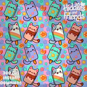 Kawaii Cat Popsicle Seamless Pattern – Pastel Summer Ice Cream Cats 300 ...