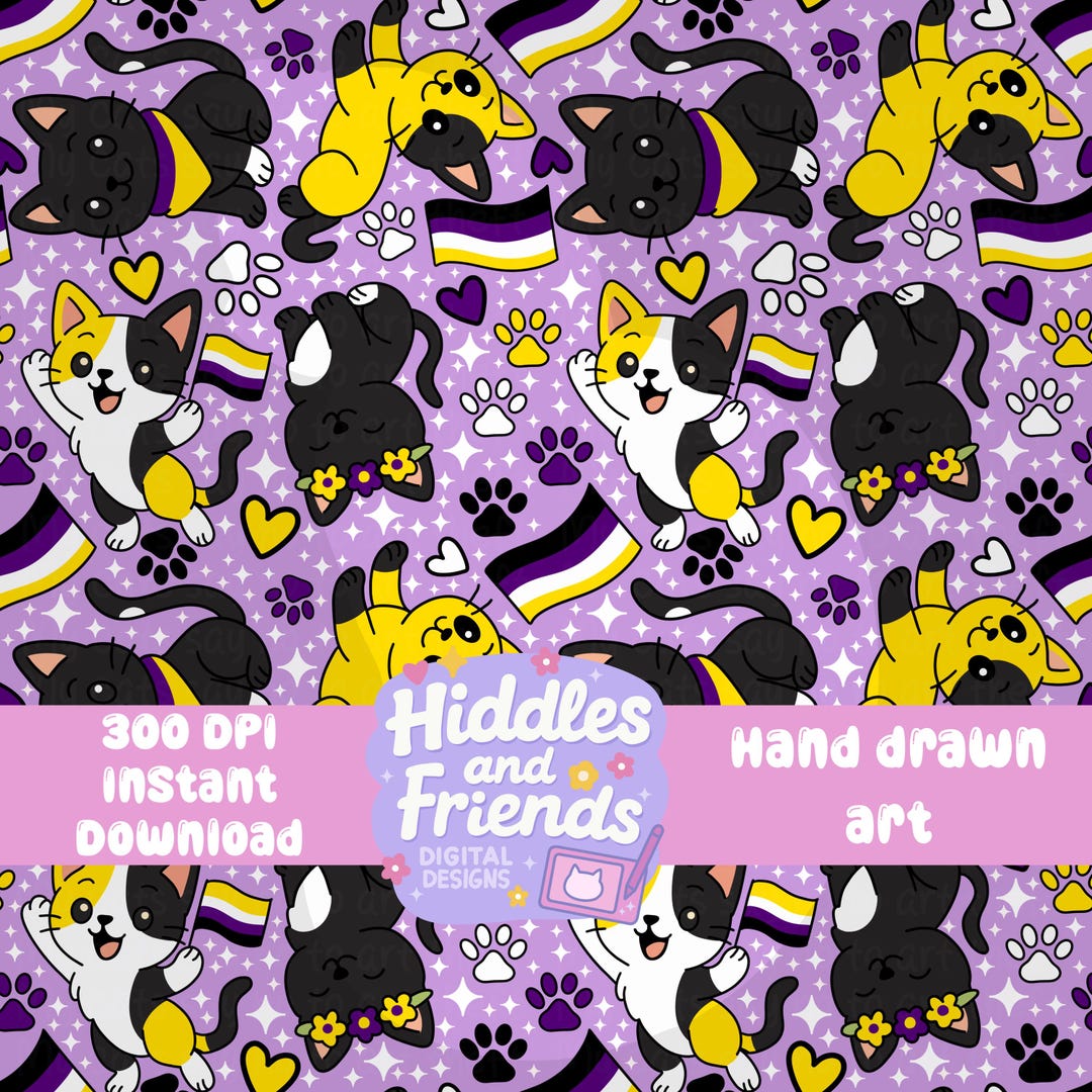 Nonbinary Pride Cats Seamless Pattern – Cute Kawaii Cat Print With ...