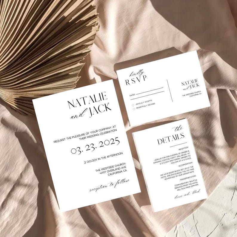 Wedding Invitation Template Set, Minimalist Wedding Bundle, Editable ...