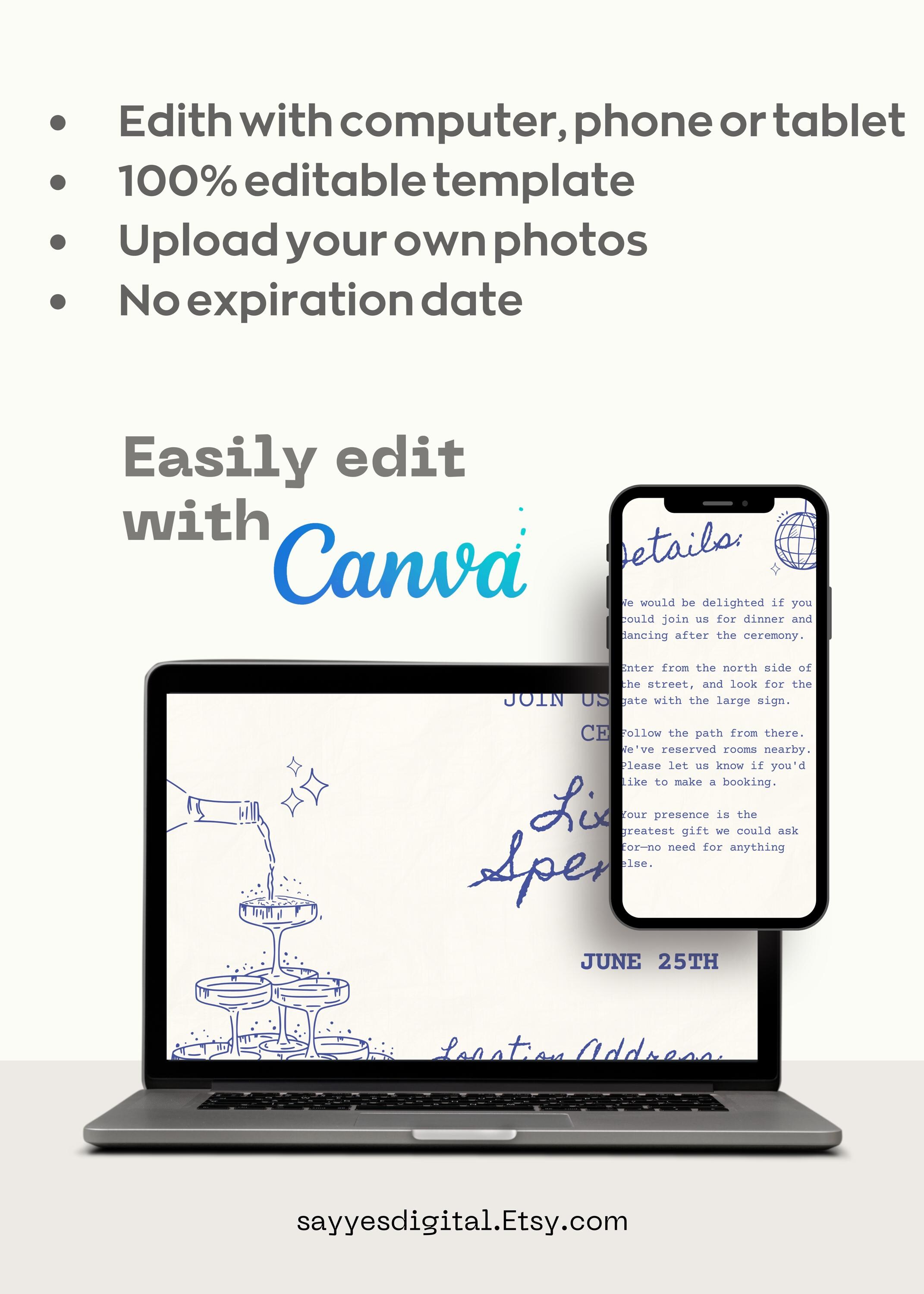 Funky Wedding Invitations - Editable Canva Template - Printable RSVP ...