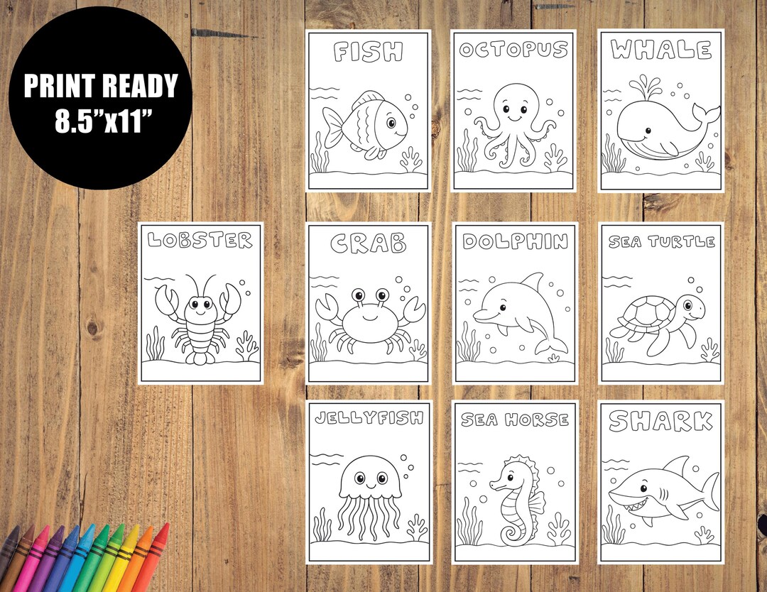 10 Page Ocean Animal Coloring Sheet, Kids Activities, Digital Download ...