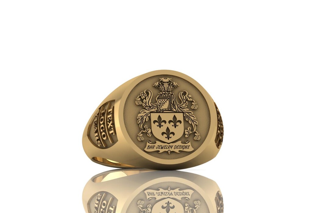 Family Crest Coat of Arms Shield Signet Ring, Sterling Silver ...