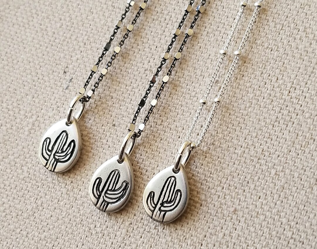 One Tiny Saguaro Drop Collar Sterling Silver Cactus Choice of Dainty ...