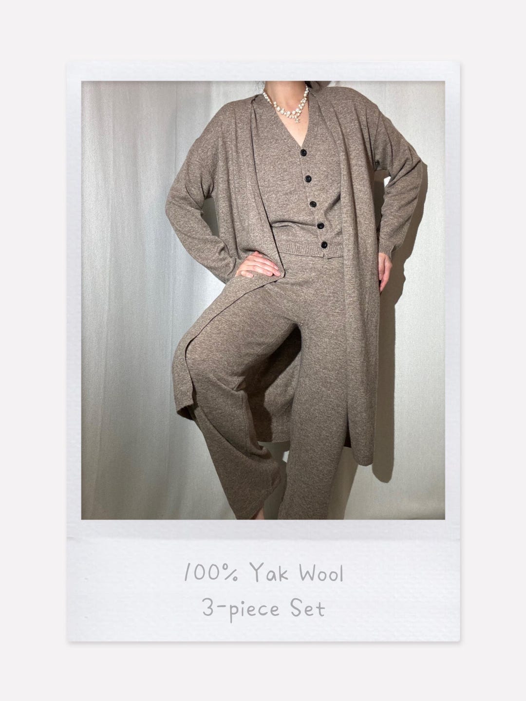 100% Yak Wool 3-piece Knit Set – Warm Taupe, Soft Knit, One Size, S/M ...