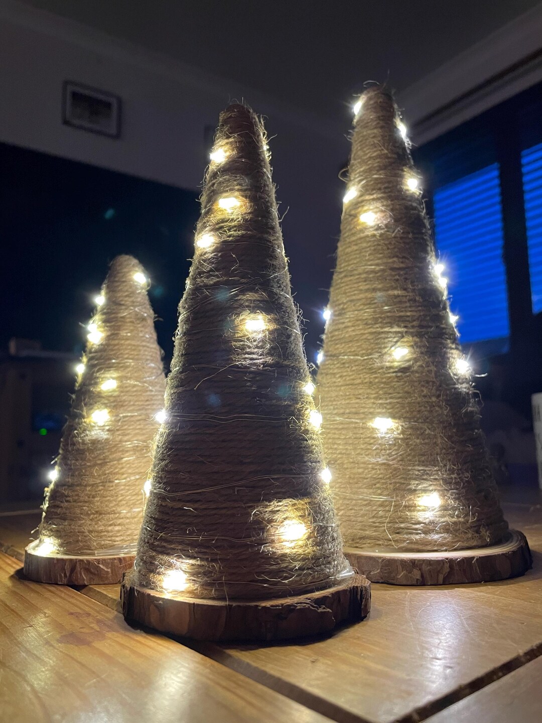 Jute Trees With Lights. Wrapped With Natural Jute String Light up Trees ...
