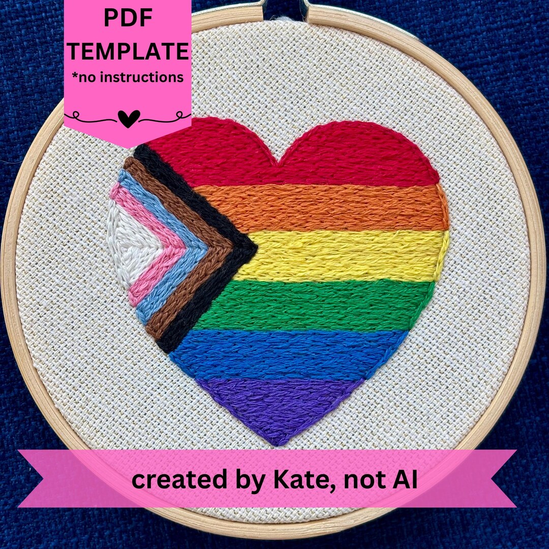 Progress Pride Flag Embroidery Design Template: Mini Hoop Heart LGBTQ ...