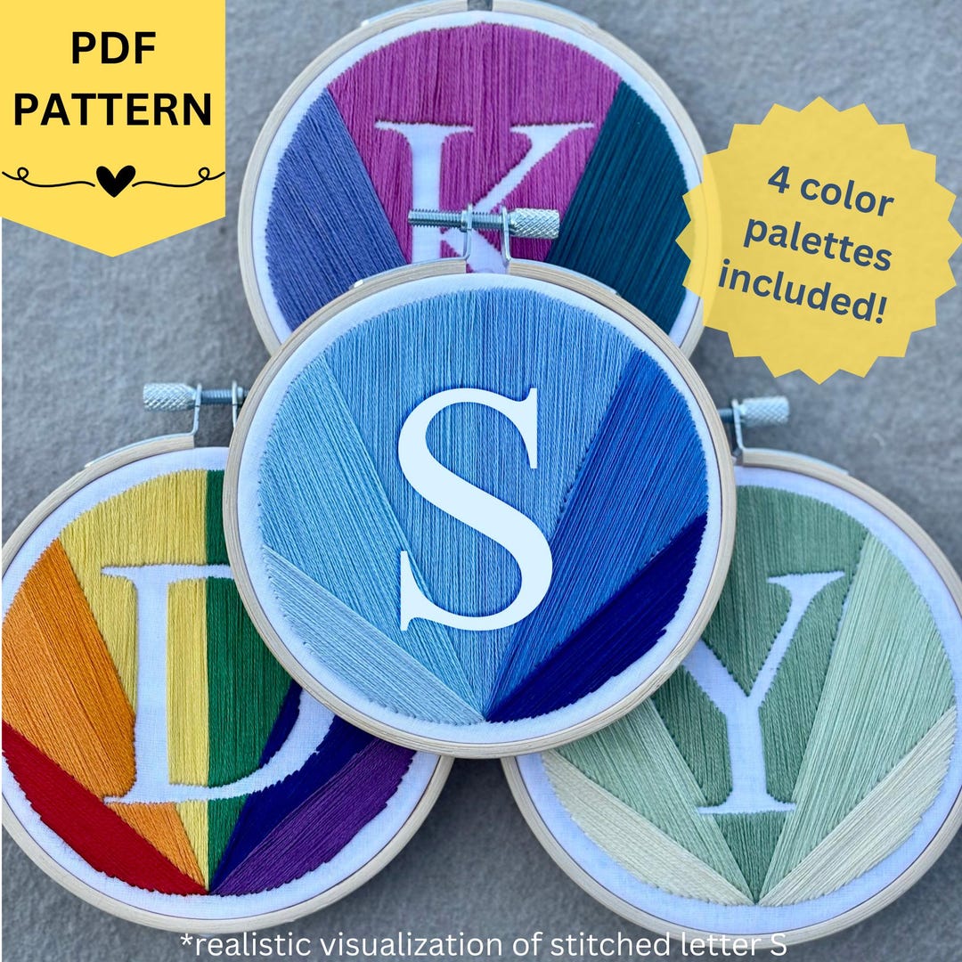 Alphabet Hand Embroidery Pattern 4 Color Palettes: Letter S Monogram S ...