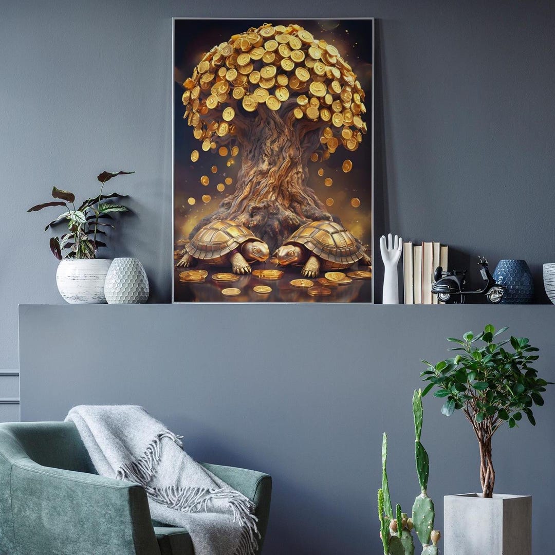 Majestic Money Tree With Gold Turtles Prosperity and Wealth Decor, Coin ...
