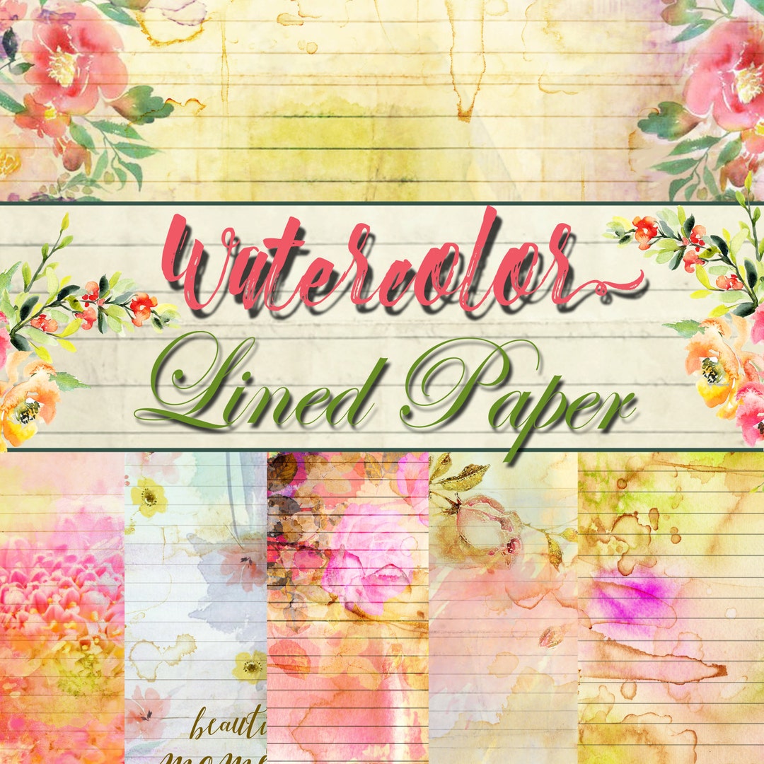 Digital Paper - Digital Watercolor Lined Paper Collection - PACK 1 - 5 ...