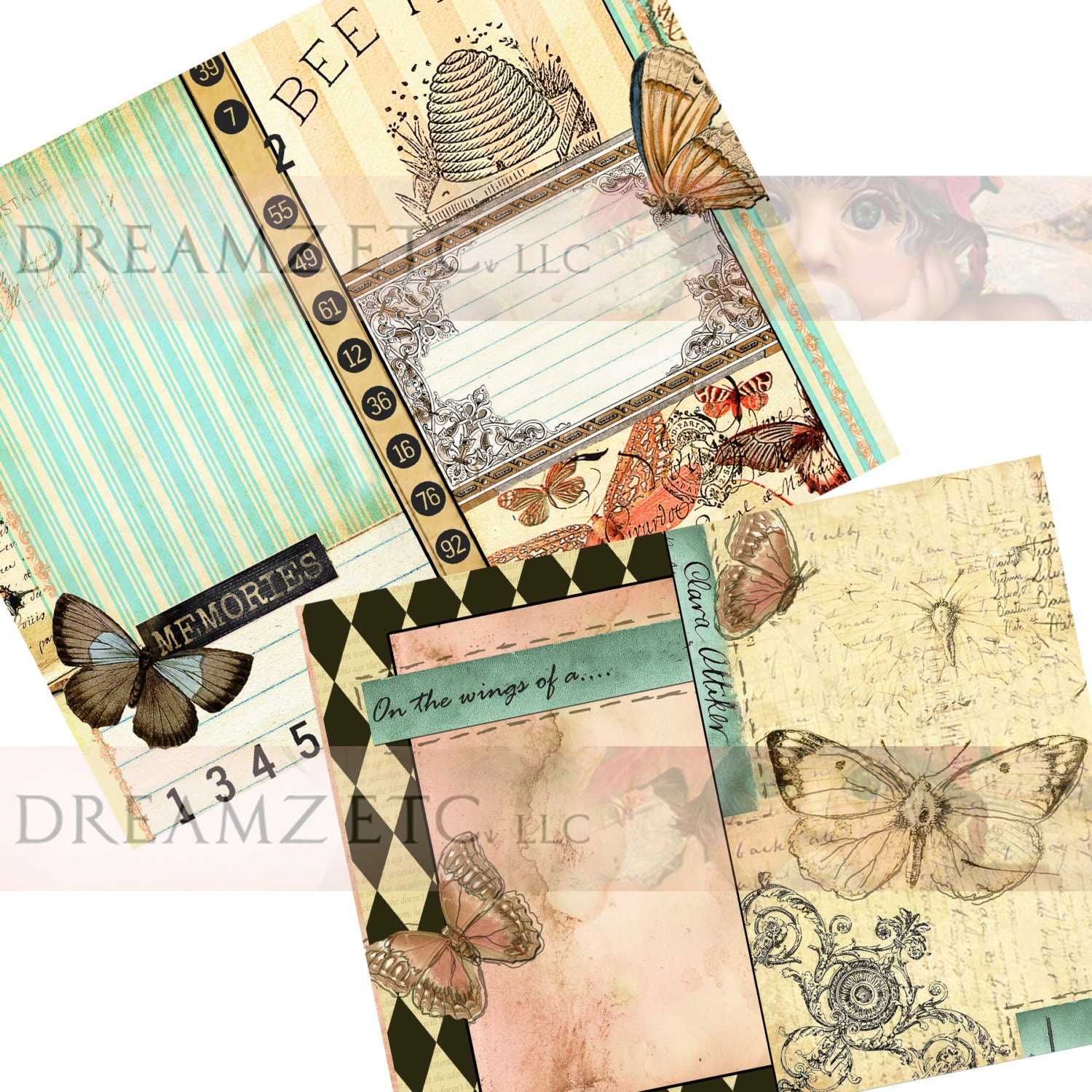 Digital Paper - Digital Butterfly Illustrations "winged Elements ...