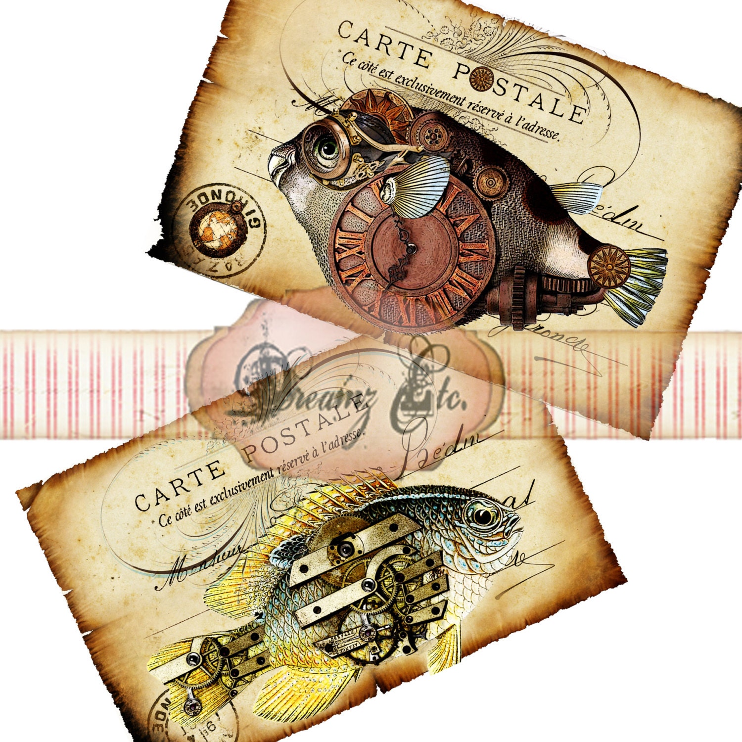 Digital Paper punked Fish Digital Postcards ATC | Etsy