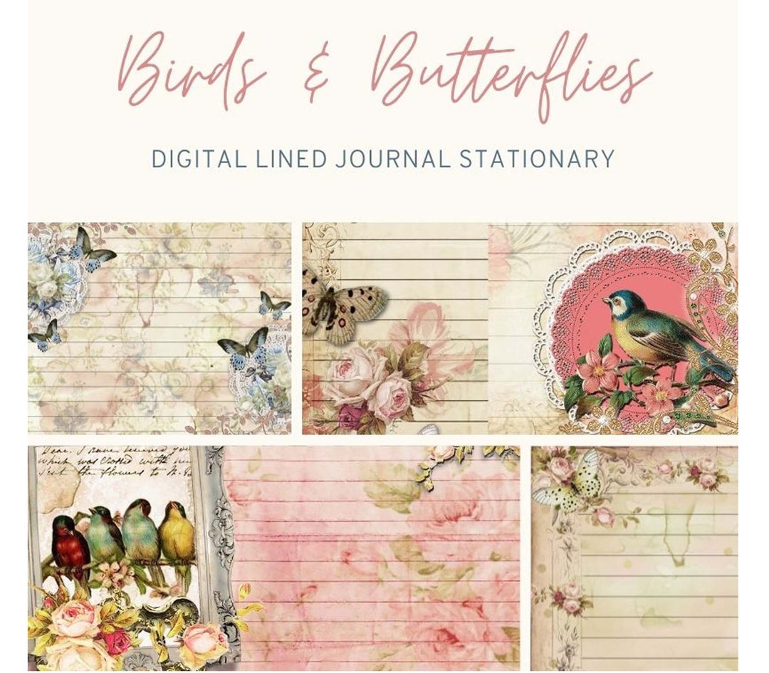 Digital Paper - Birds & Butterflies Digital Lined Paper Collection ...