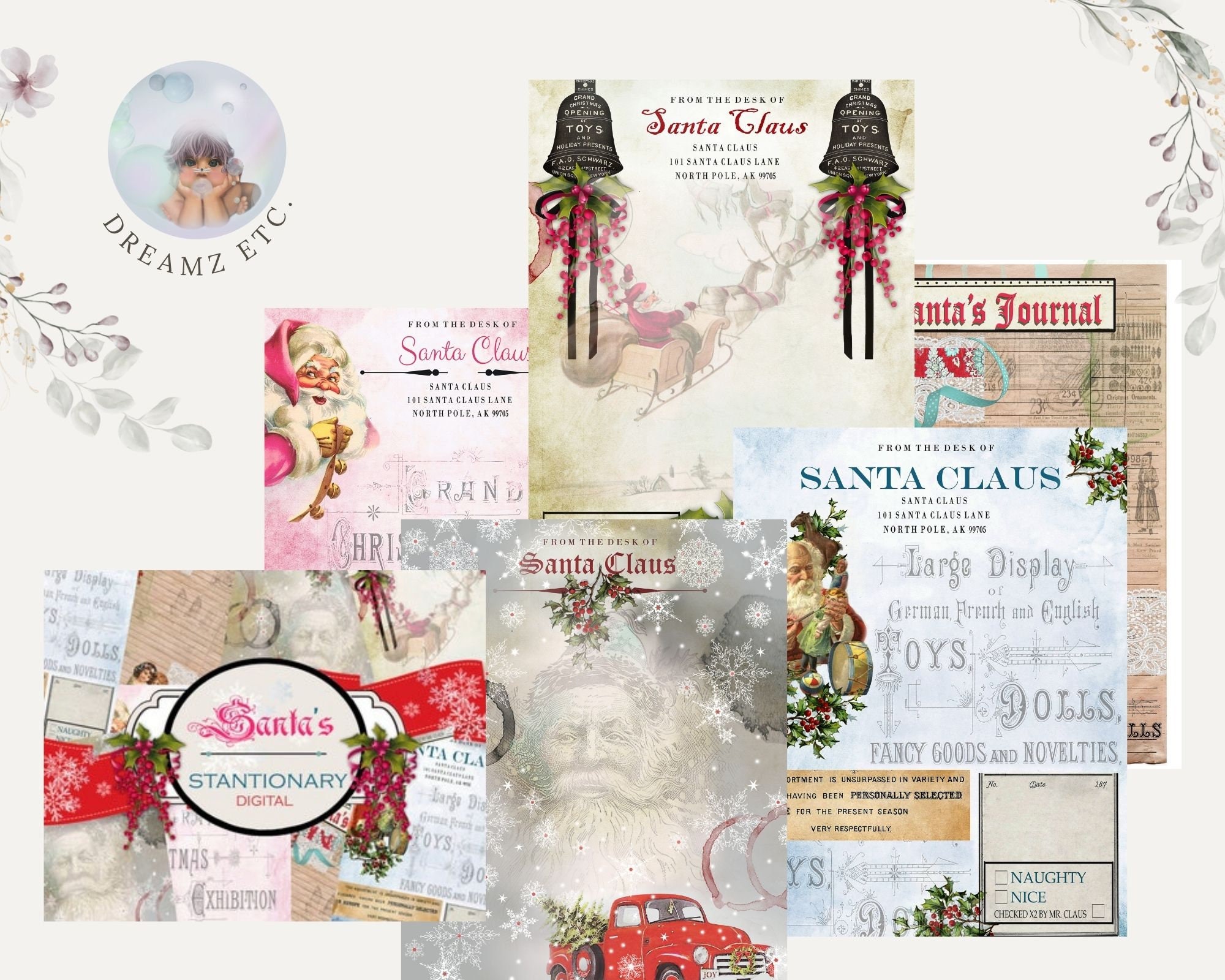 Christams Paper Digital Journal Kit "santa's Stationary" - Christmas ...