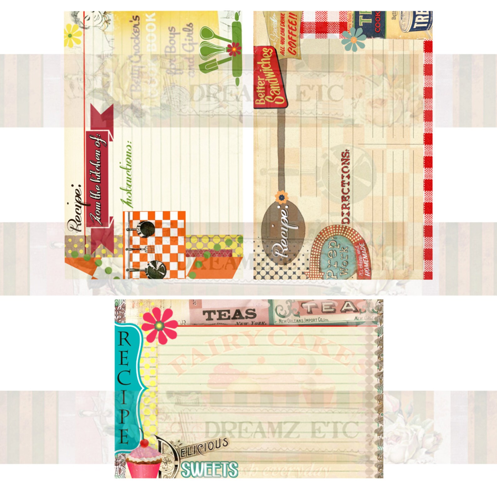 Digital Paper Kit "retro Americana Recipes" - Ephemera Kit 1, Great for ...
