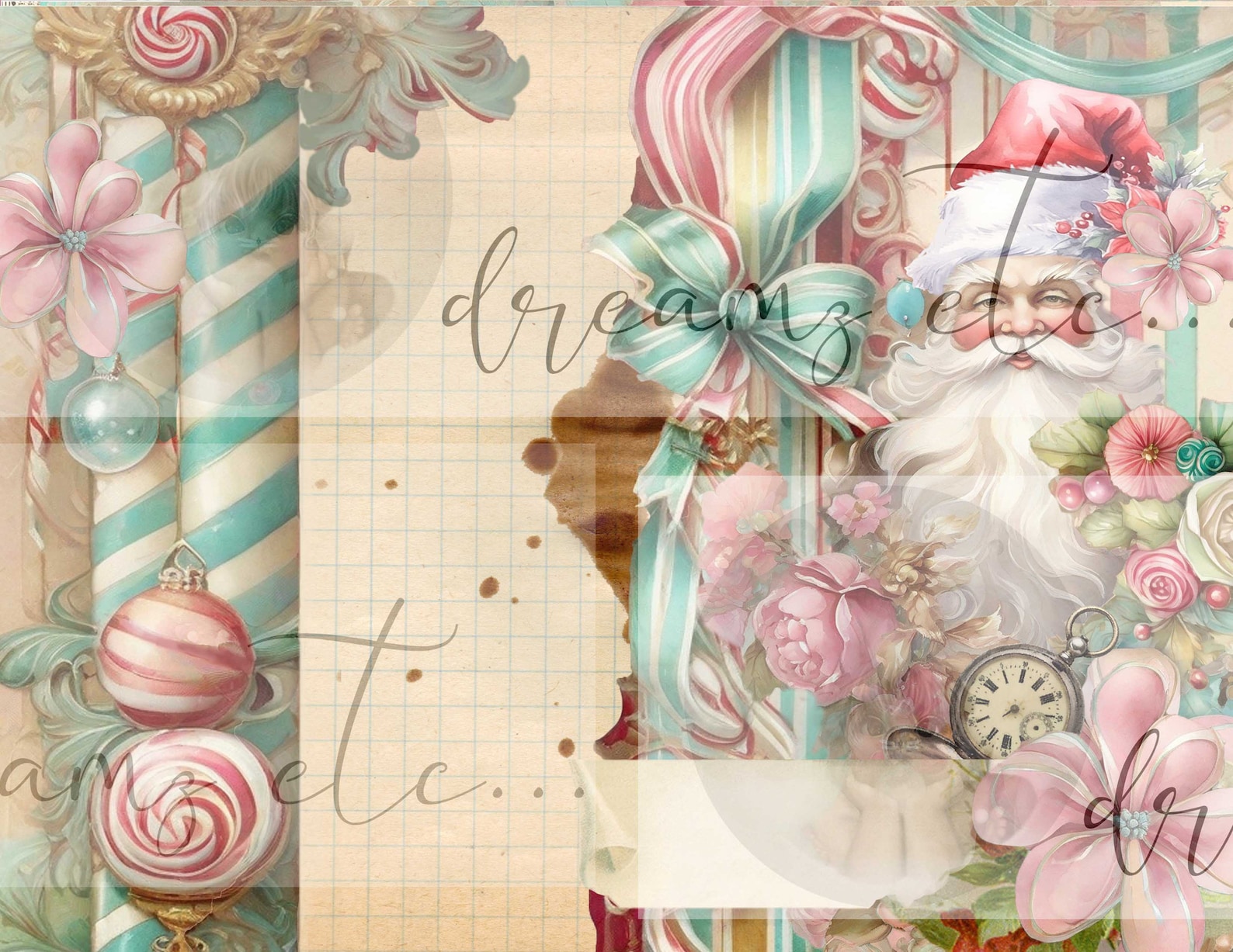 Christmas Paper Digital Journal Kit "candy Cane Lane" - Christmas Paper ...