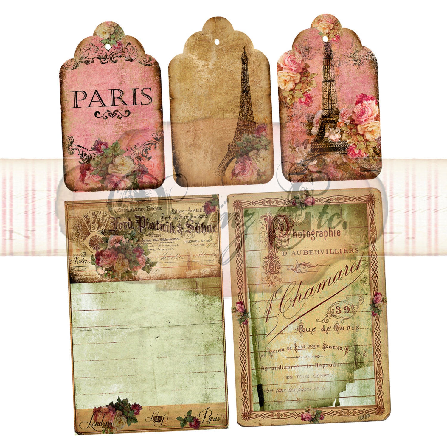 Digital Kit "paris Rose" - Tags, Ephemera and Cabinet Card Pack, Great ...