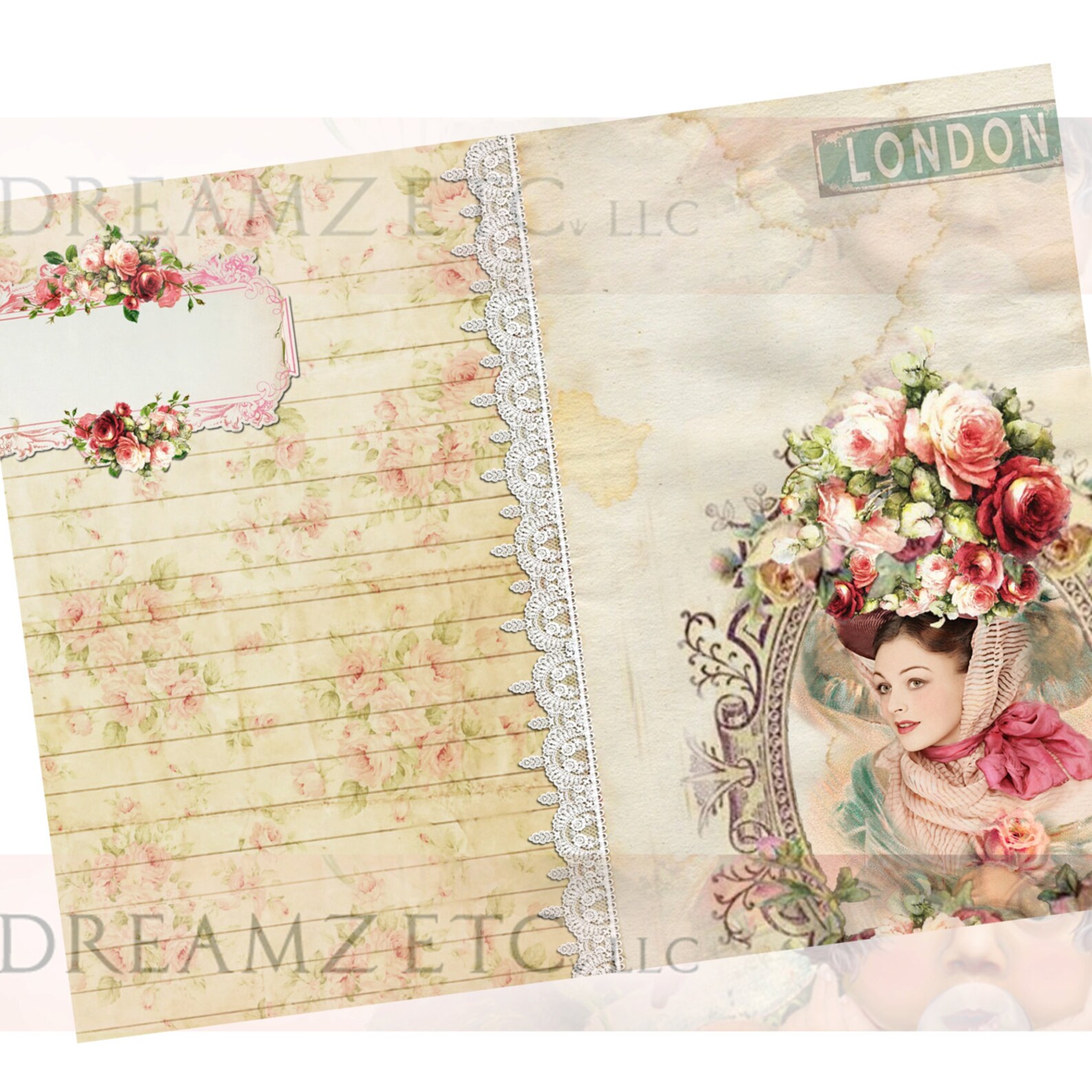 Digital Paper Journal Kit Cottage Rose Part 1 Great | Etsy