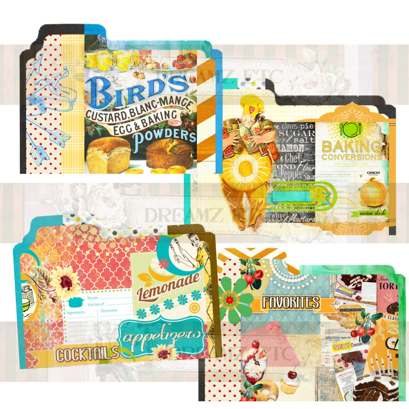 Digital Paper Kit retro Americana Recipes - Etsy