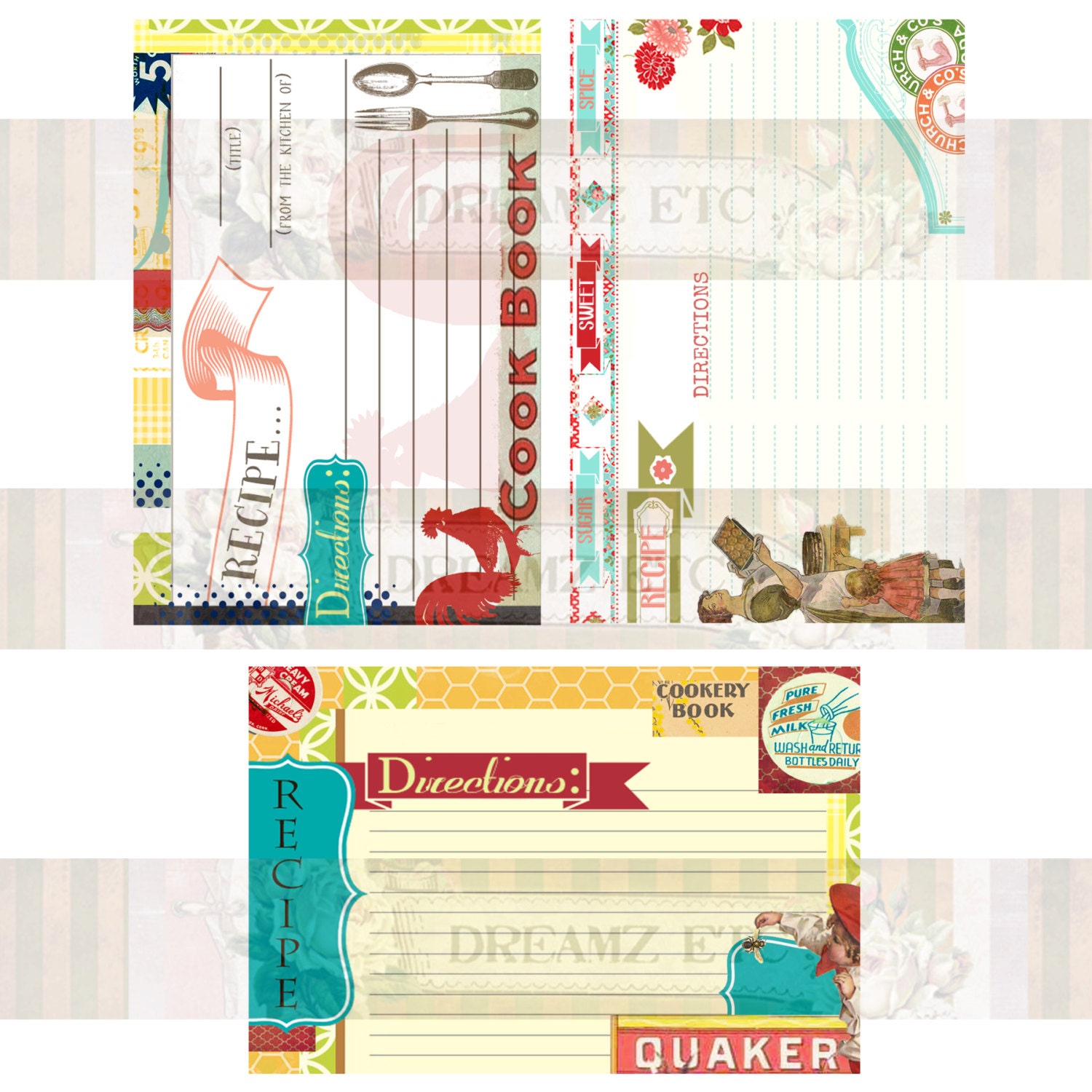 Digital Paper Kit "retro Americana Recipes" - Ephemera Kit 1, Great for ...