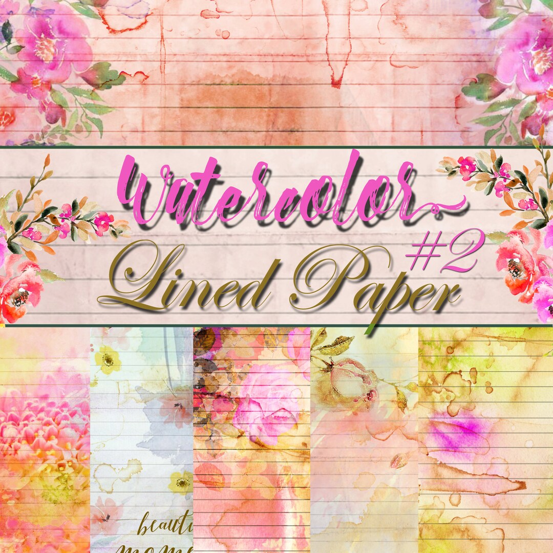 Watercolors Lined Paper Collection - PACK 2 - 5 Different Designs - Etsy
