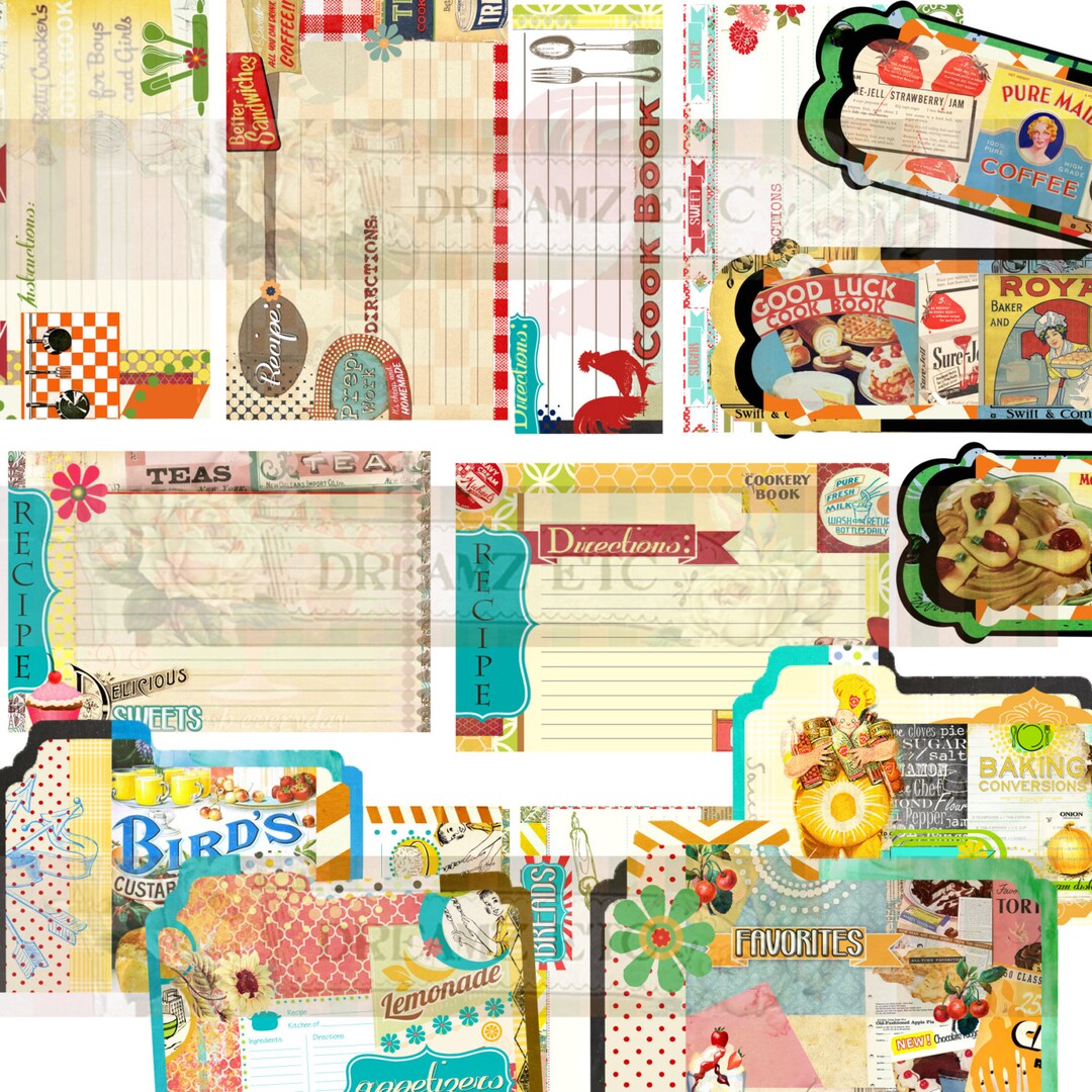 Digital Paper Kit "retro Americana Recipes" - Ephemera Kit 1, Great for ...