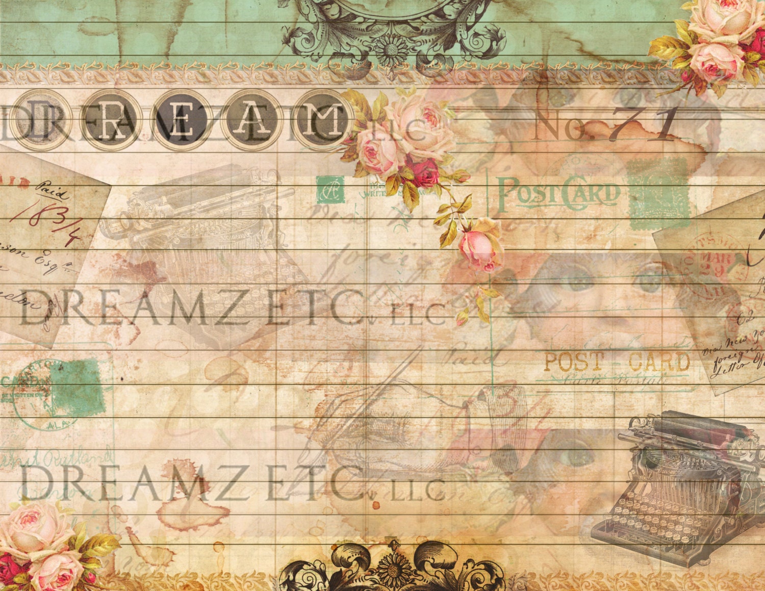 Digital Paper Vintage Themed Digital Lined Paper Collection - Etsy